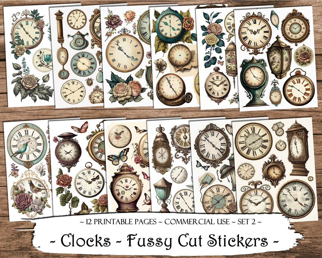 Clocks Fussy Cut Printable Stickers Junk Journal Printable - Etsy