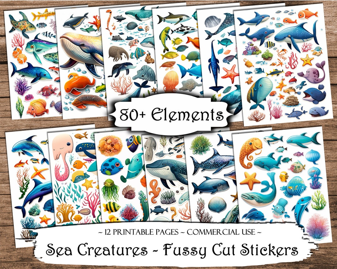 Sea Creatures Fussy Cut Printable Stickers, Junk Journal Printable ...