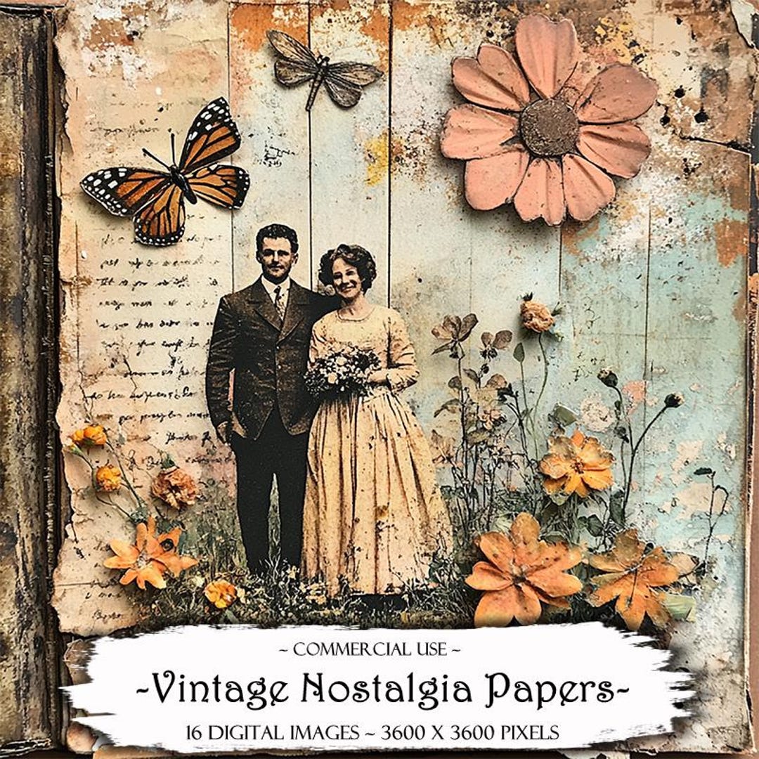 Vintage Nostalgia Papers, Digital Papers, Printable Papers, Junk ...