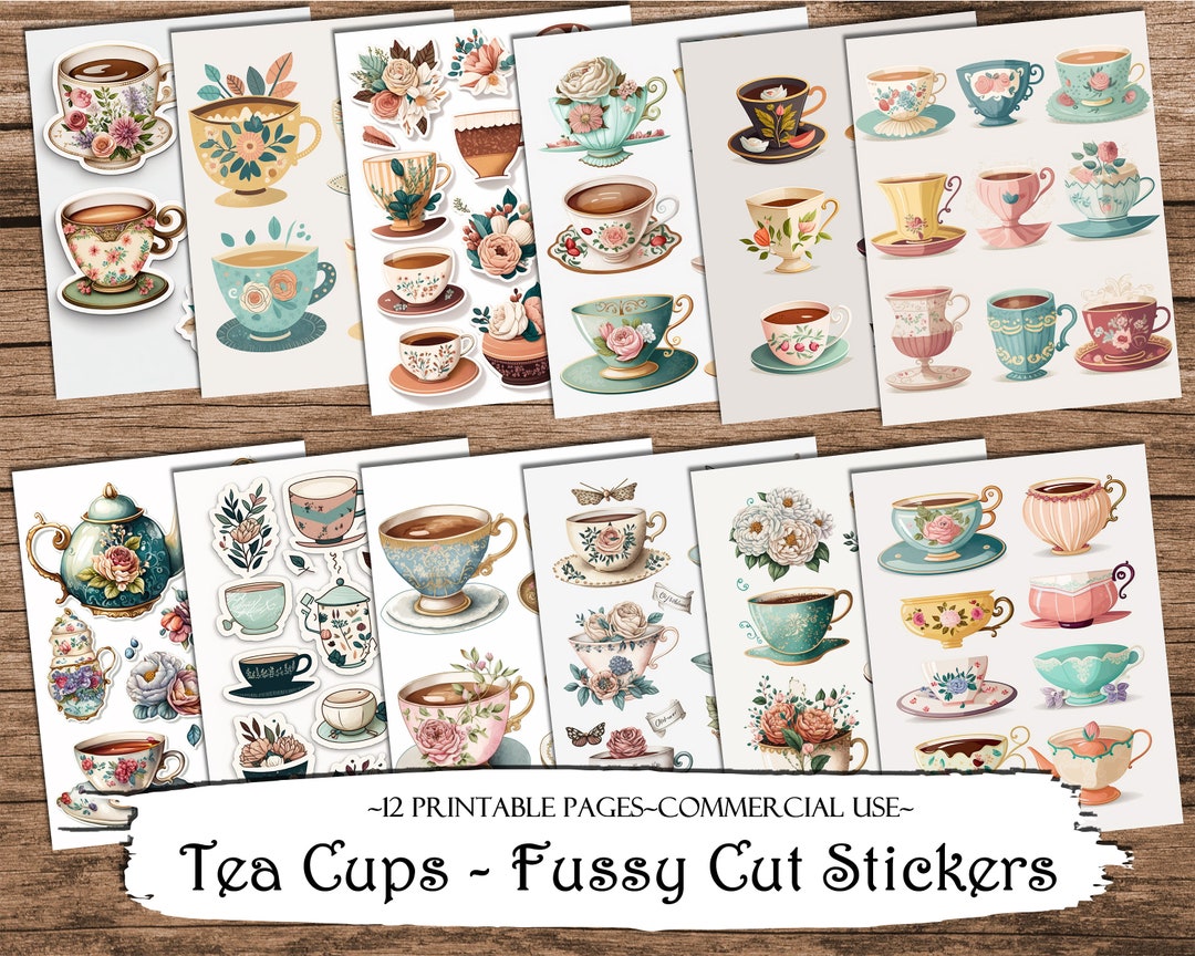 Tea Cups Fussy Cut Printable Stickers Junk Journal Printable - Etsy