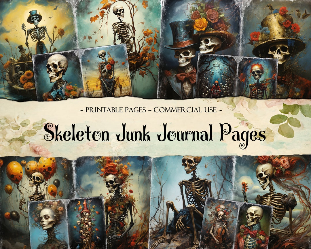 Skeleton Journal Pages, Junk Journal Kit, Scrapbooking, Printable ...