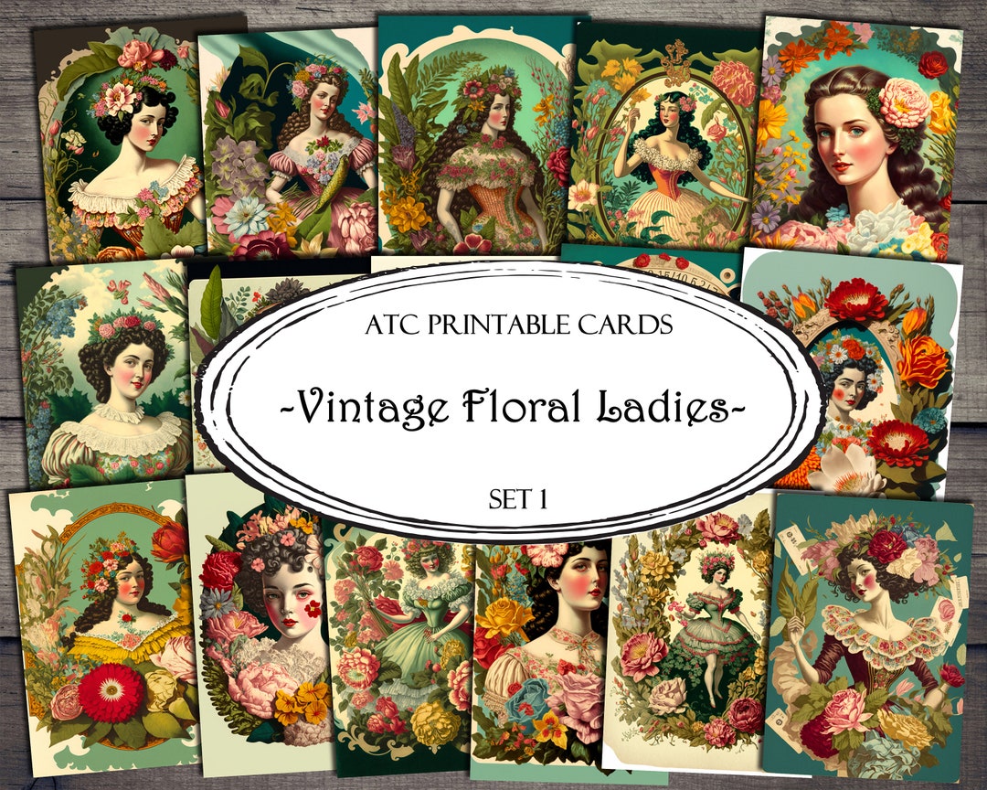 Vintage Floral Ladies Cards, Junk Journal Cards, Digital Paper ...