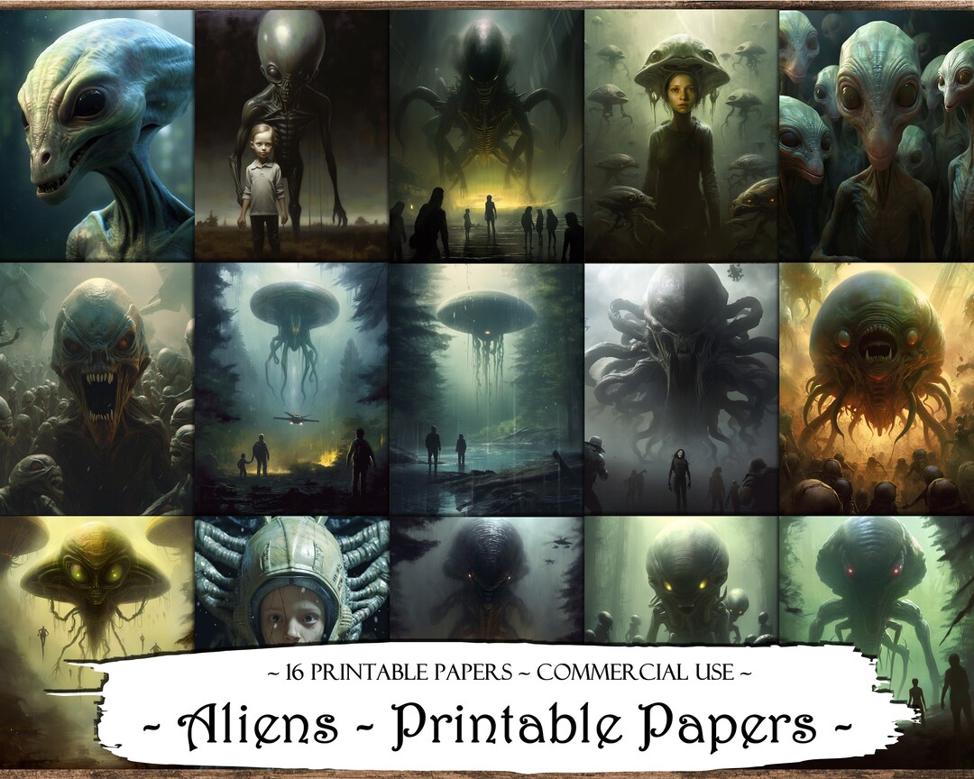 Aliens Printable Papers, Journal Papers, Junk Journal Kit, Digital ...