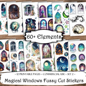 Magical Windows Fussy Cut Printable Stickers, Junk Journal Printable ...