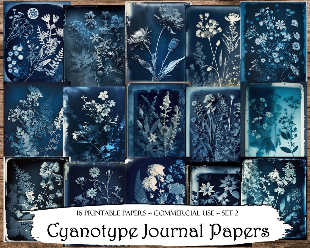 Cyanotype Printable Journal Papers, Scrapbooking Pages, Junk Journal ...