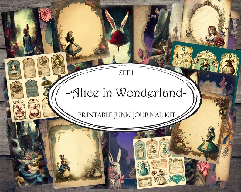 Alice in Wonderland Junk Journal Kit: Printable Ephemera Pack (digital ...