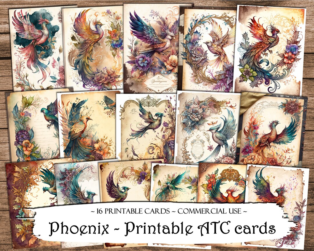 Phoenix Printable ATC Cards, Junk Journal Cards, Digital Paper ...