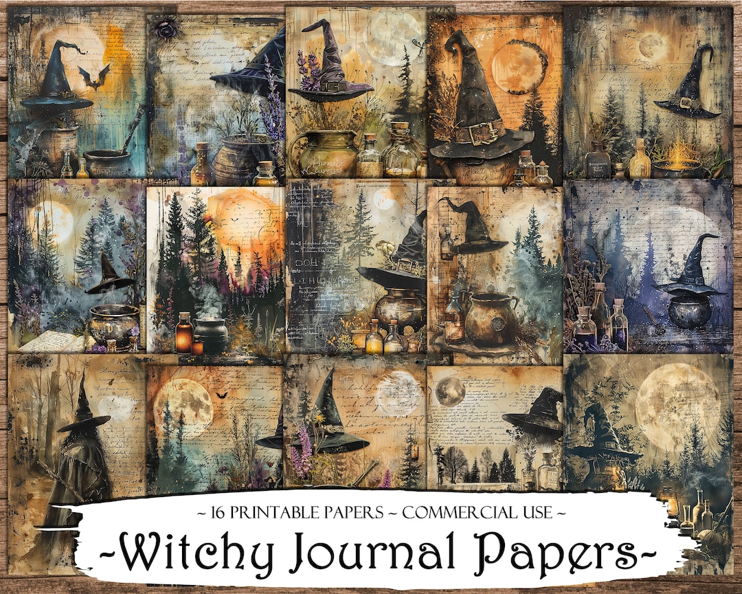 Witchy Journal Papers, Junk Journal Kit, Digital Papers, Scrapbooking ...