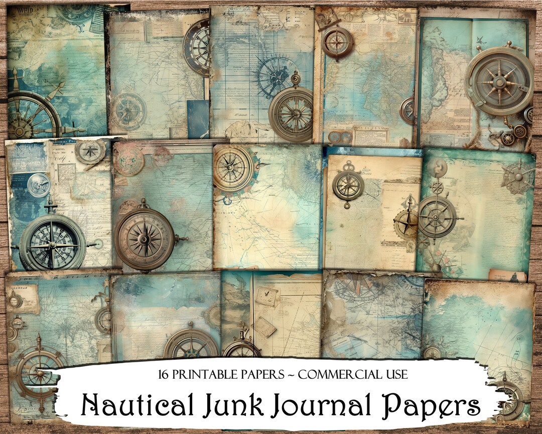 Nautical Printable Journal Papers, Scrapbooking Pages Junk Journal Kit ...