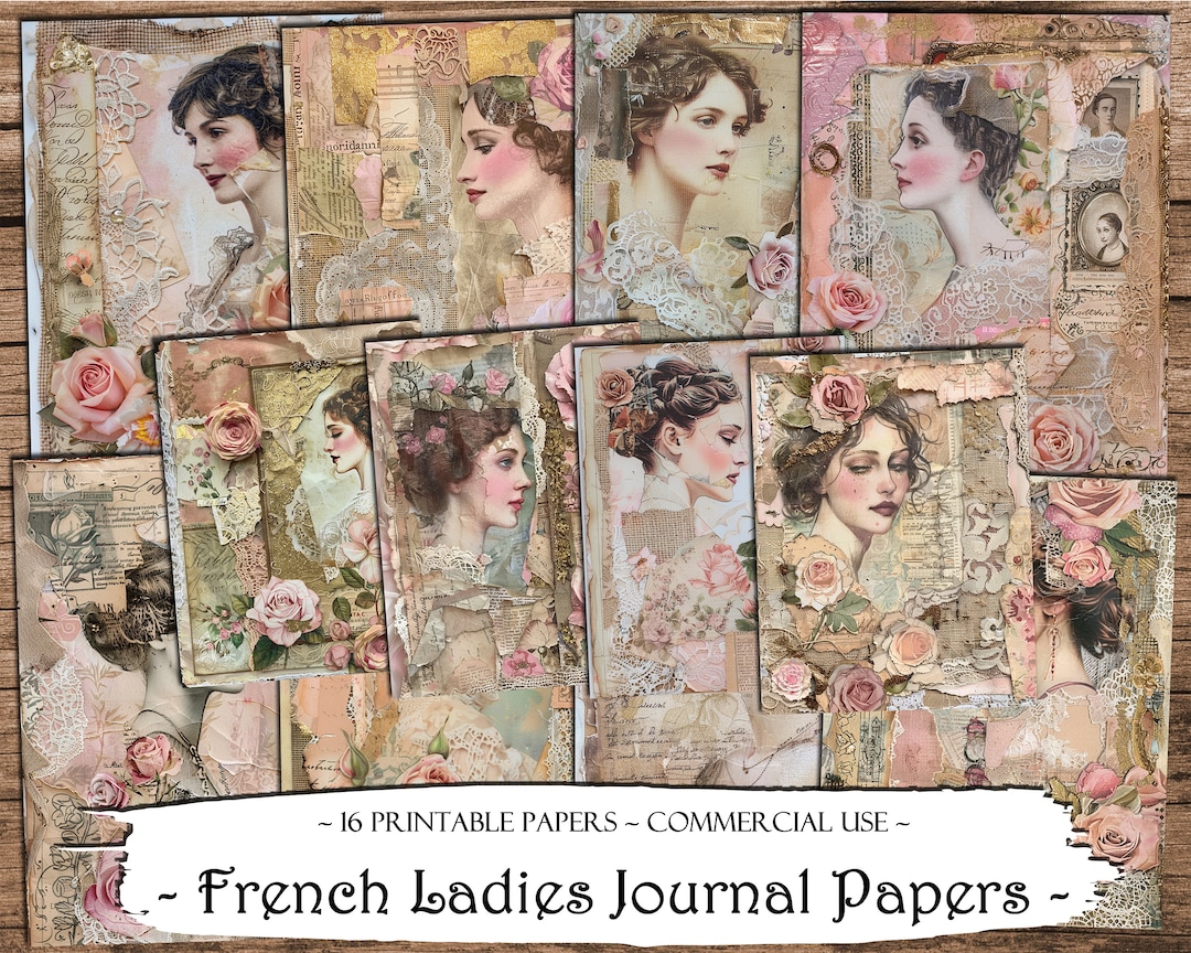 French Ladies Journal Pages, Junk Journal Kit, Digital Papers ...