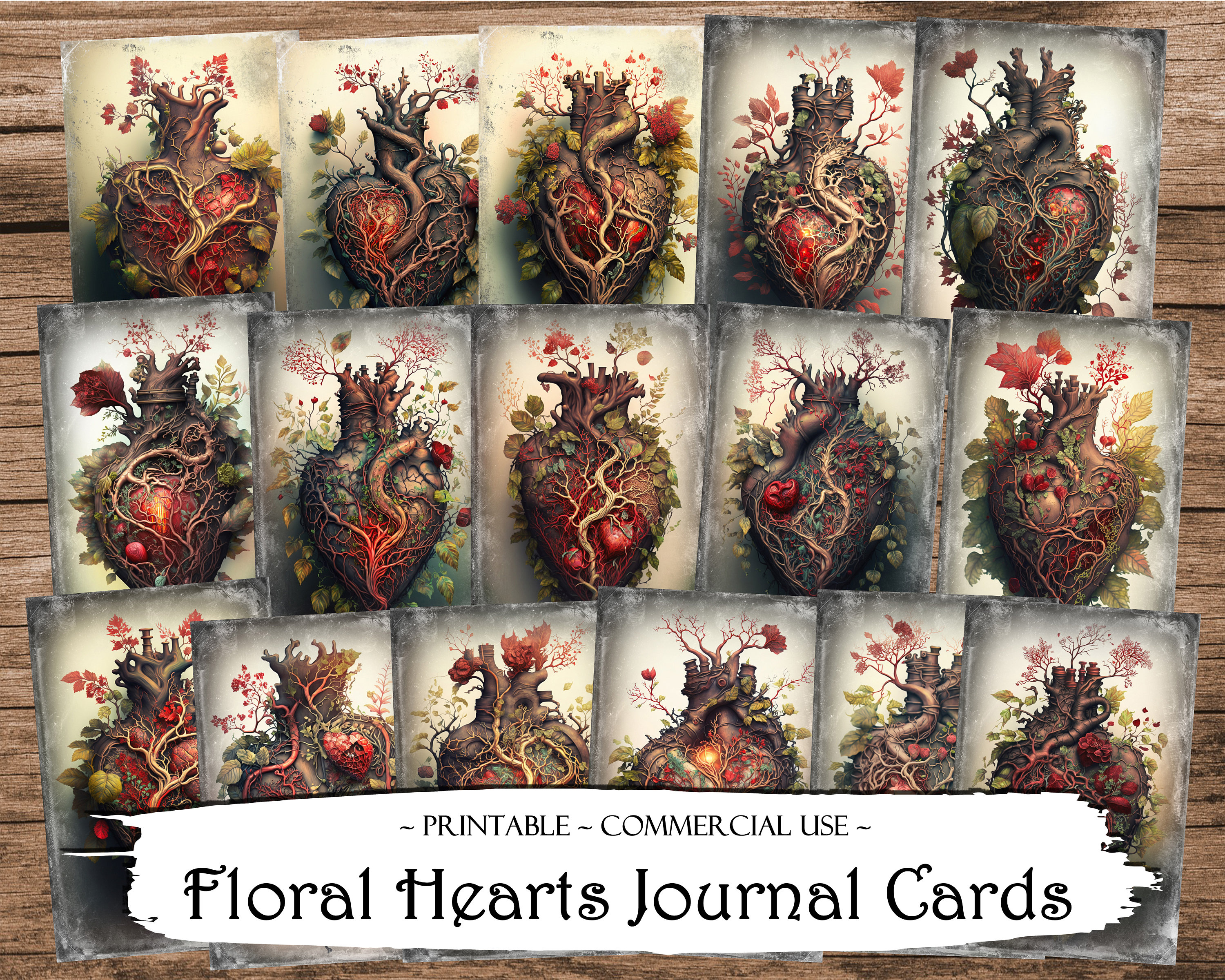 Floral Hearts Printable Cards Valentines Journal Cards - Etsy
