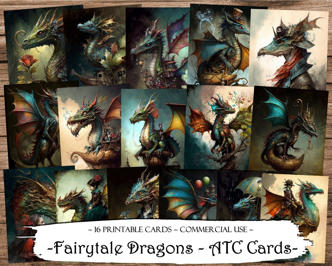 Fairy Dragon Cards, Junk Journal Cards, Digital Paper, Printable ...