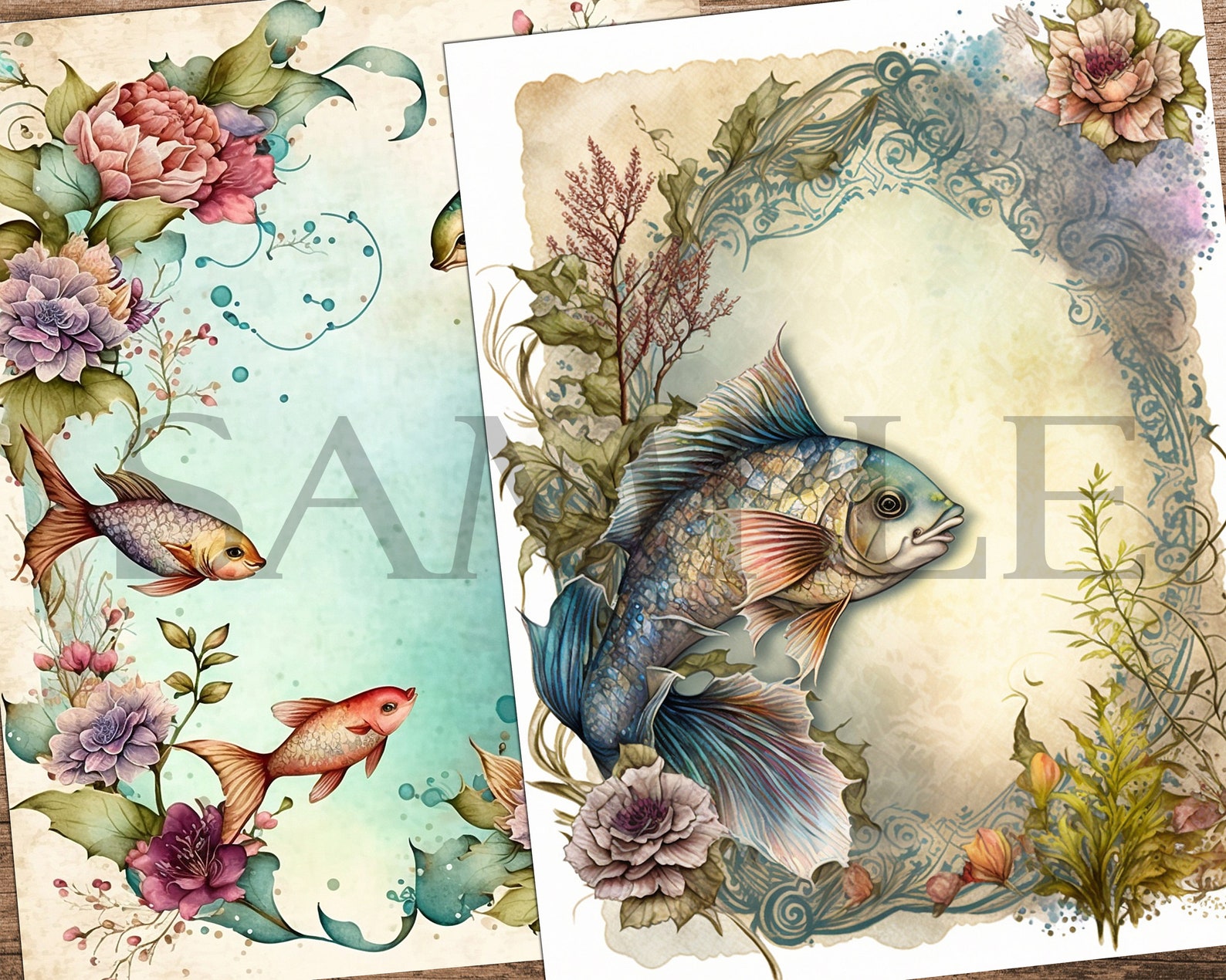 Fish Junk Journal Papers, Scrapbooking Pages, Junk Journal Pages ...