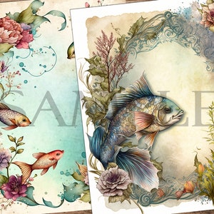 Fish Junk Journal Papers, Scrapbooking Pages, Junk Journal Pages ...
