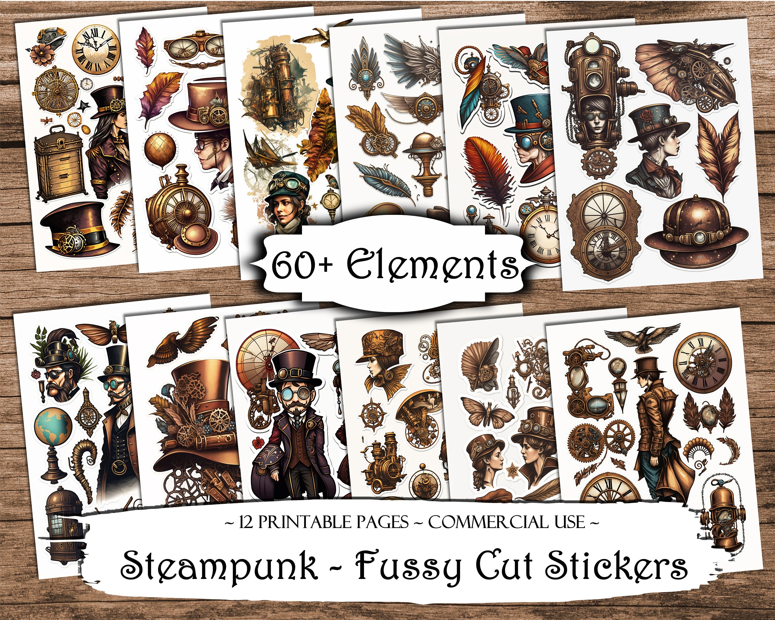 Steampunk Fussy Cut Stickers: Printable Junk Journal Ephemera (digital ...