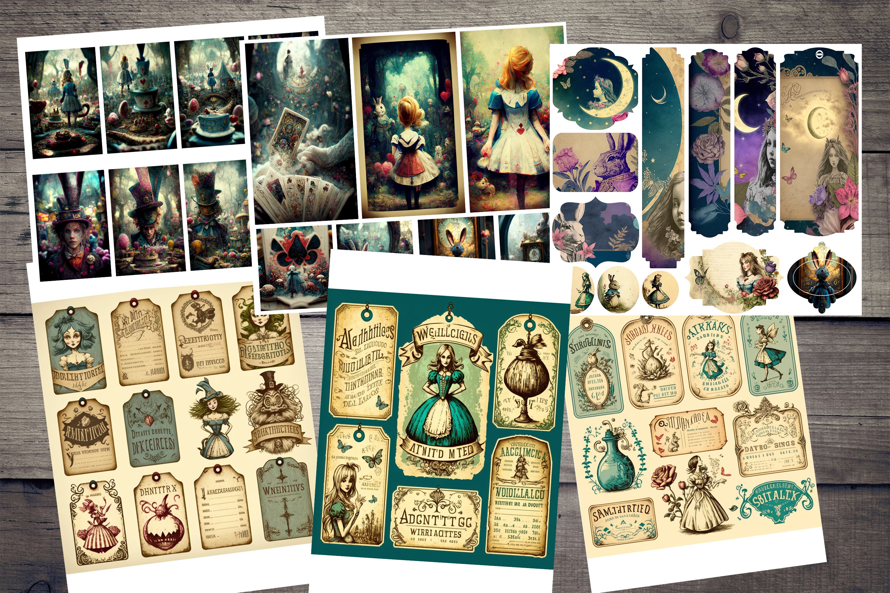 Alice in Wonderland Junk Journal Kit: Printable Ephemera Pack (digital ...