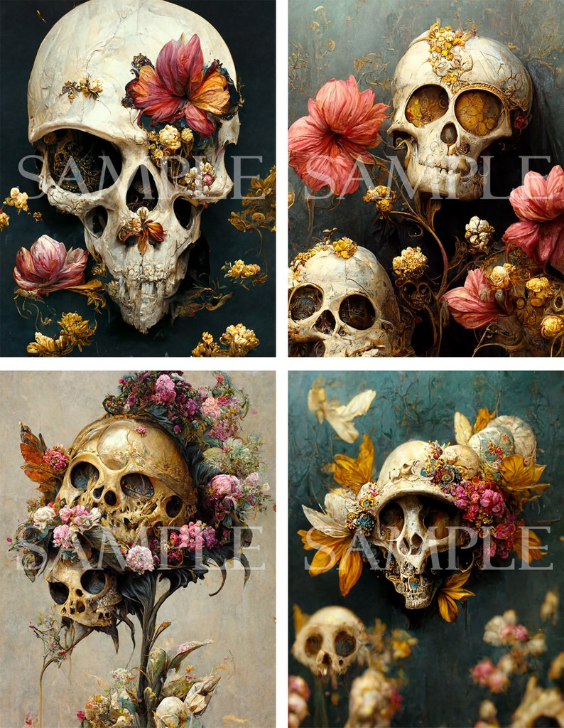 Skulls and Flowers Printable Journal Pages Scrapbooking - Etsy