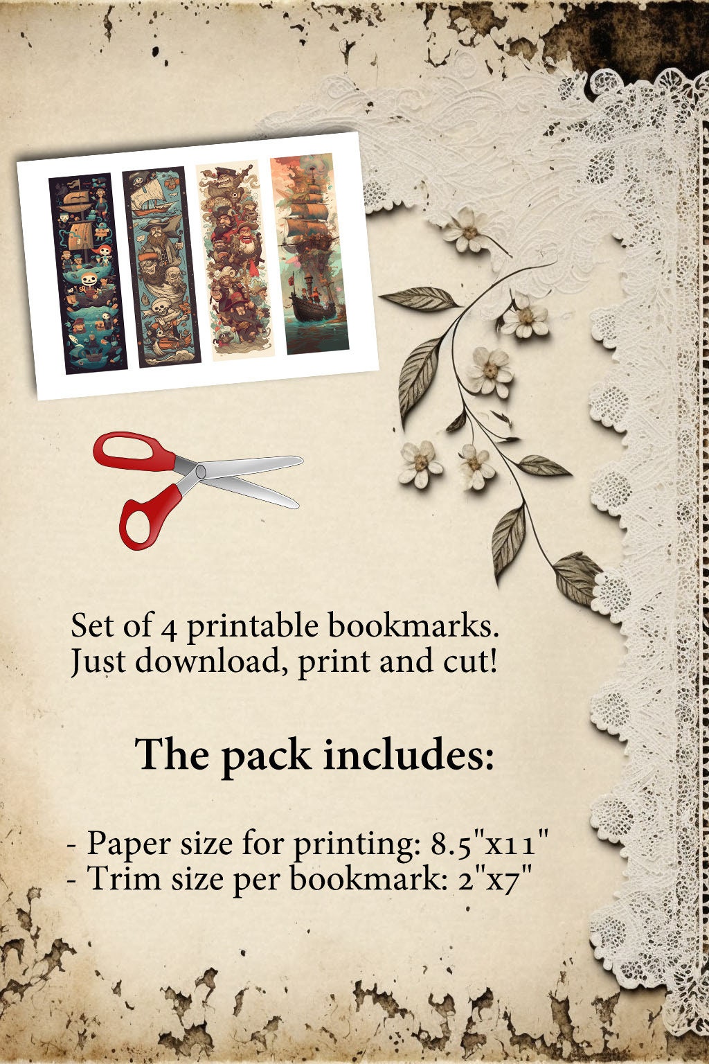 Pirate Bookmarks Set: Printable Ephemera, Scrapbooking Tags (digital ...