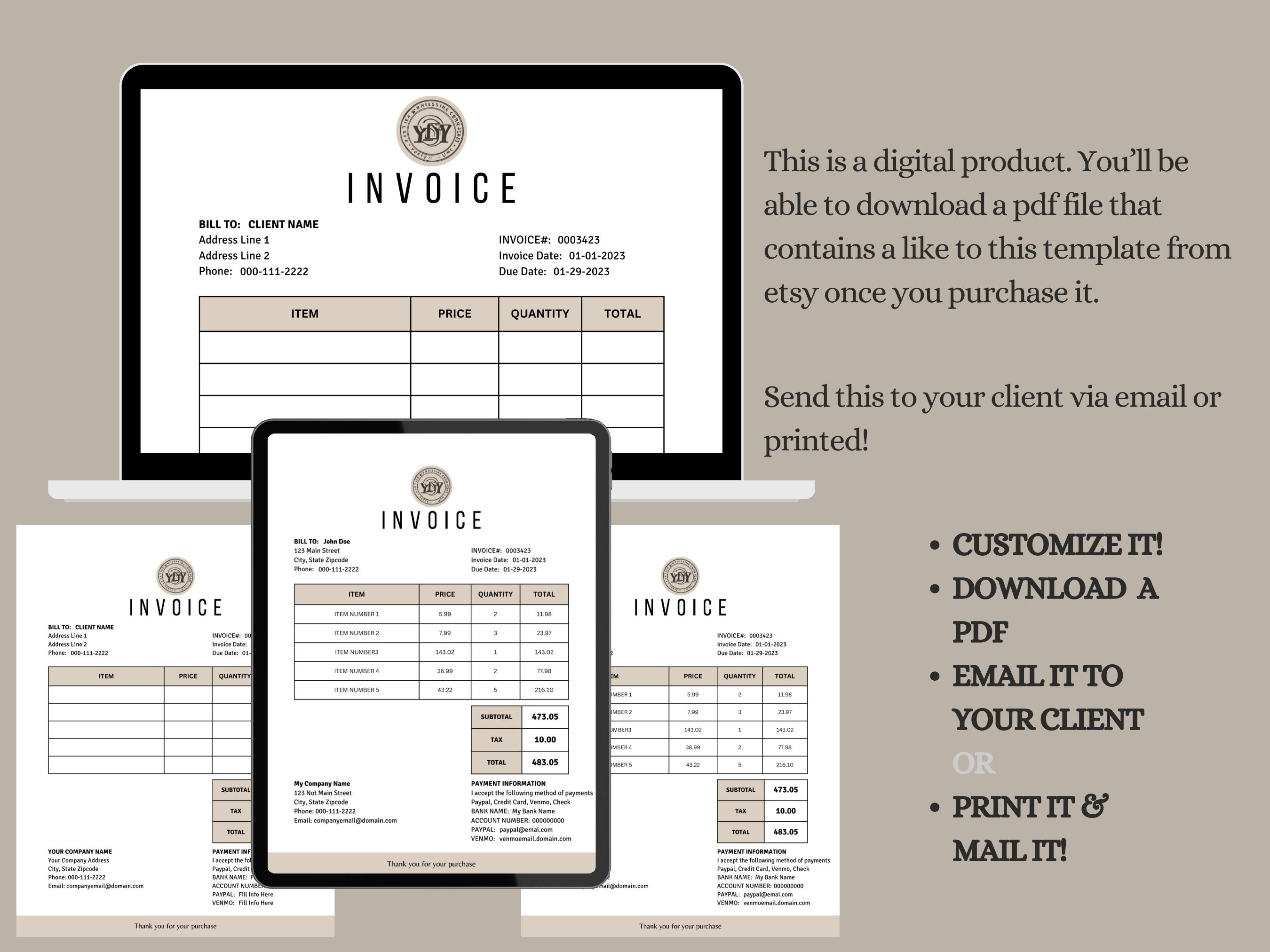 EDITABLE Invoice,customizable Invoice Template,small Business Invoice ...