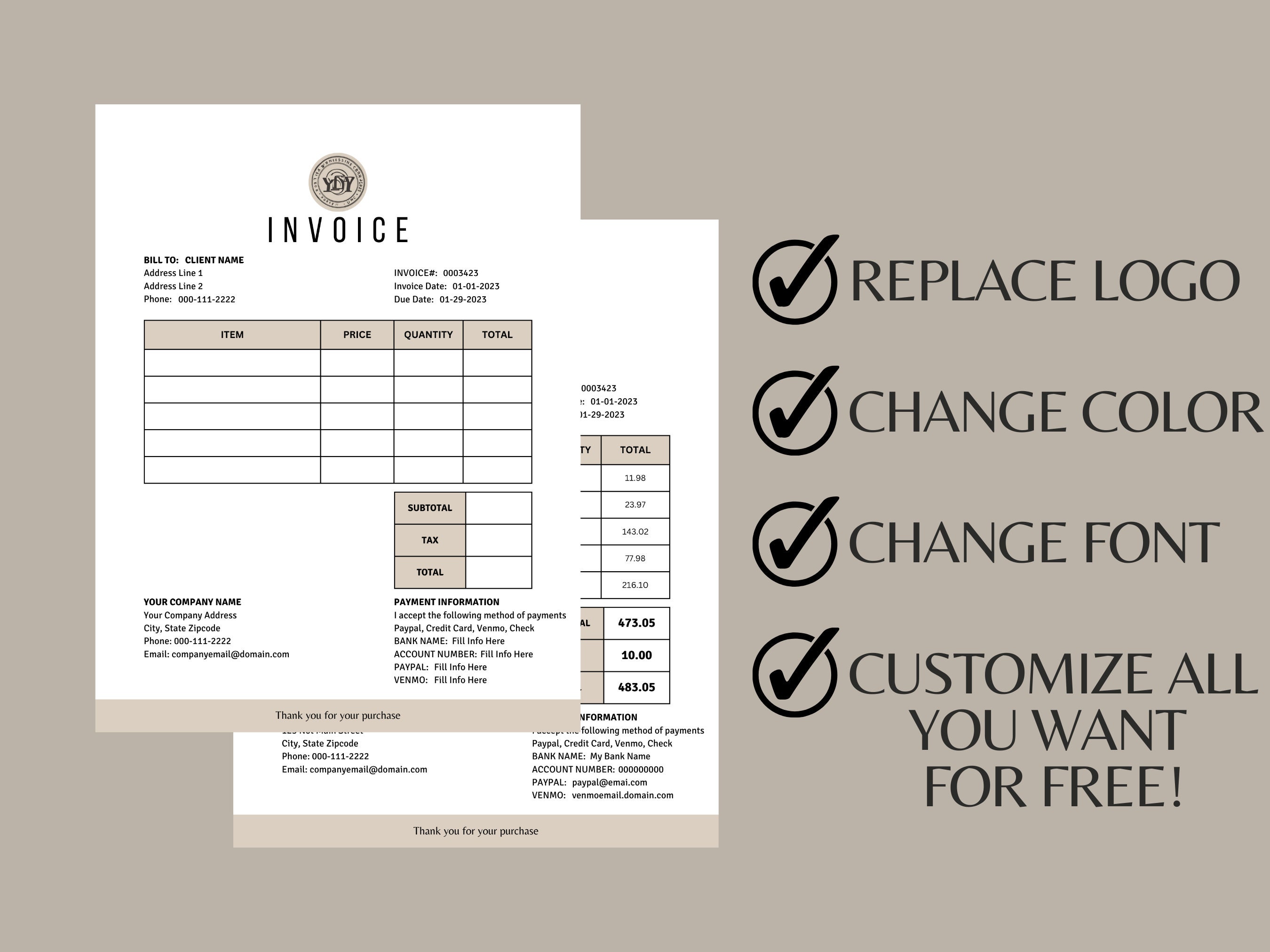 EDITABLE Invoice,customizable Invoice Template,small Business Invoice ...