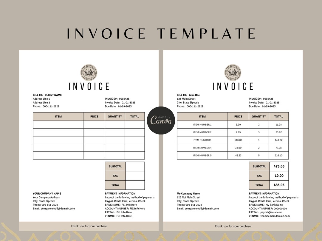 EDITABLE Invoice,customizable Invoice Template,small Business Invoice ...
