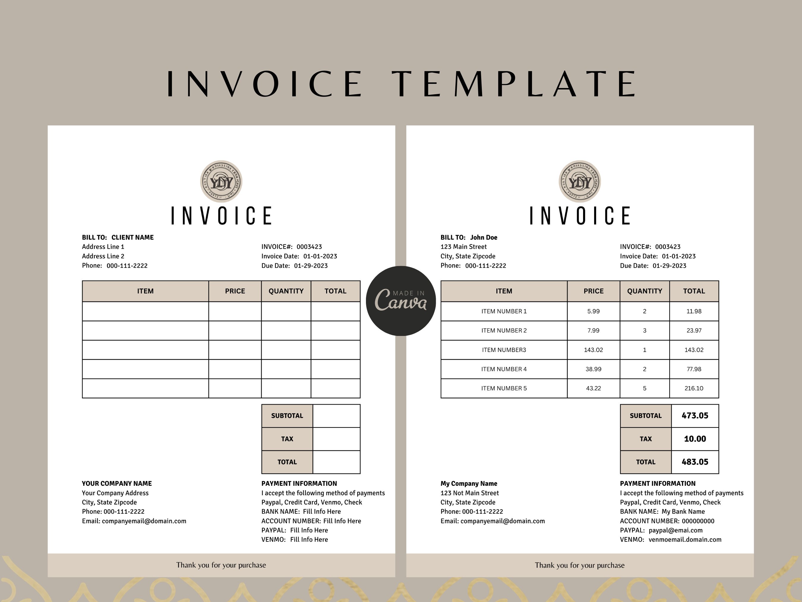EDITABLE Invoice,customizable Invoice Template,small Business Invoice ...