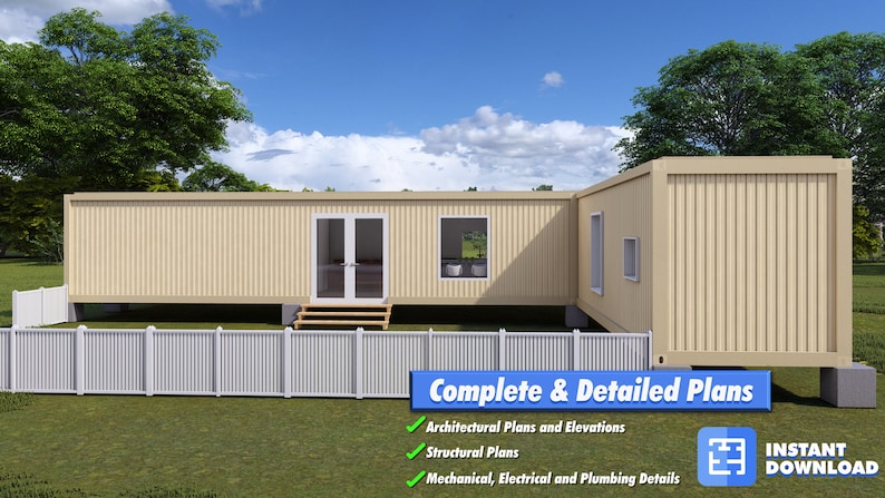 960 Sq Ft Shipping Container Home Plans - L-shaped Design With 2 Beds ...