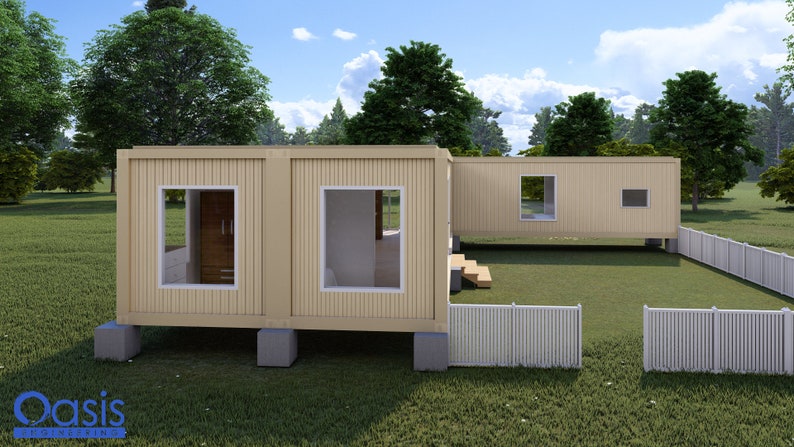 960 Sq Ft Shipping Container Home Plans L-shaped Design With 2 Beds & 2 ...