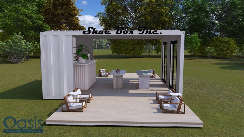DIY 2x20ft Container Shop Plans - Shoe Box Inc - Customizable Retail ...