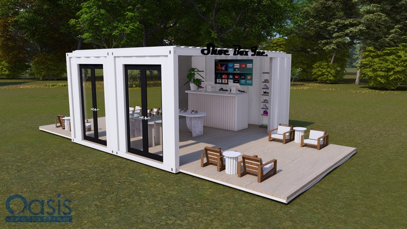 DIY 2x20ft Container Shop Plans - Shoe Box Inc - Customizable Retail ...