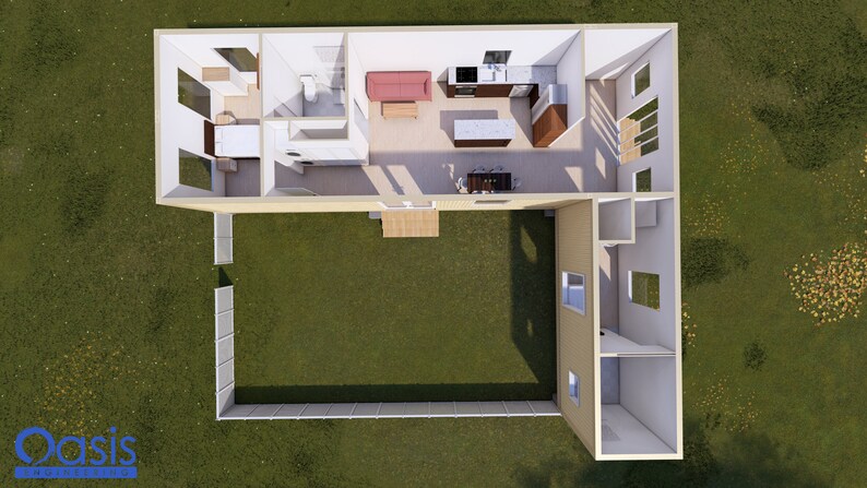 960 Sq Ft Shipping Container Home Plans - L-shaped Design With 2 Beds ...