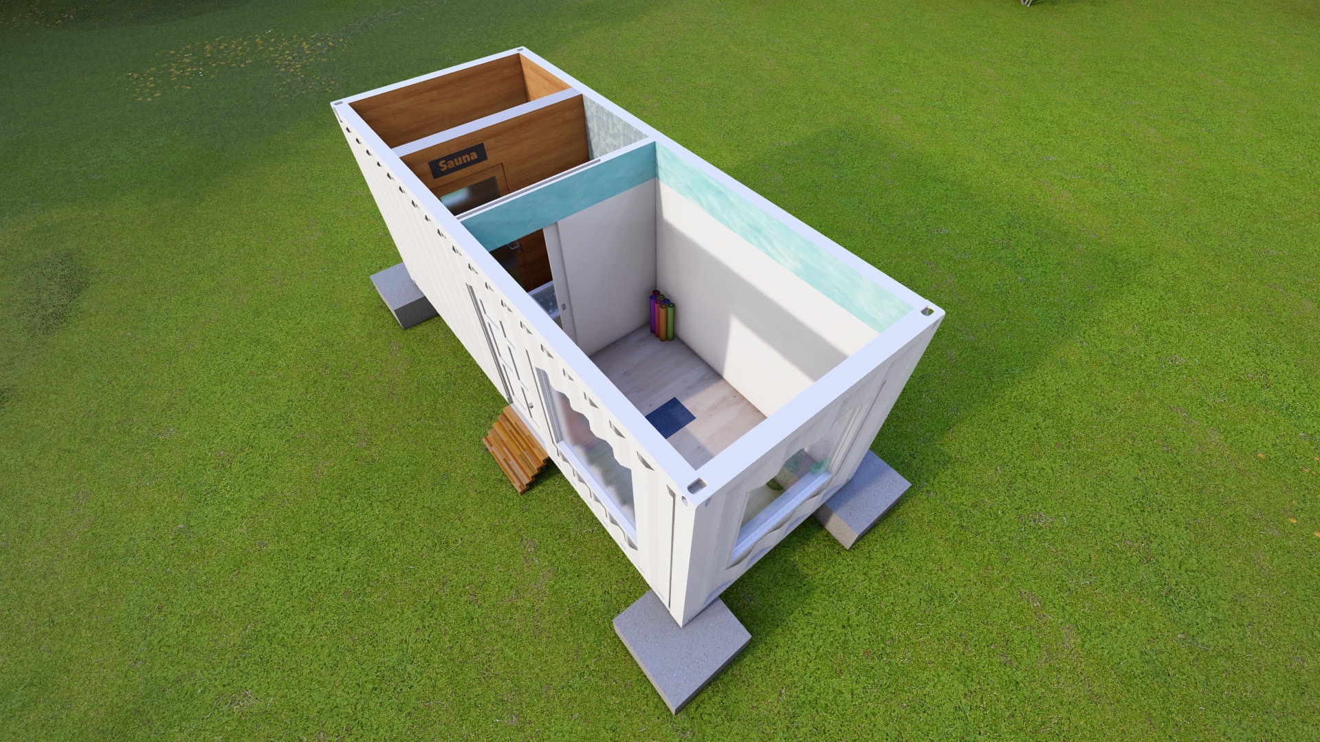 20x8 Shipping Container Zen Studio With Yoga Space, Cold Plunge & Sauna ...