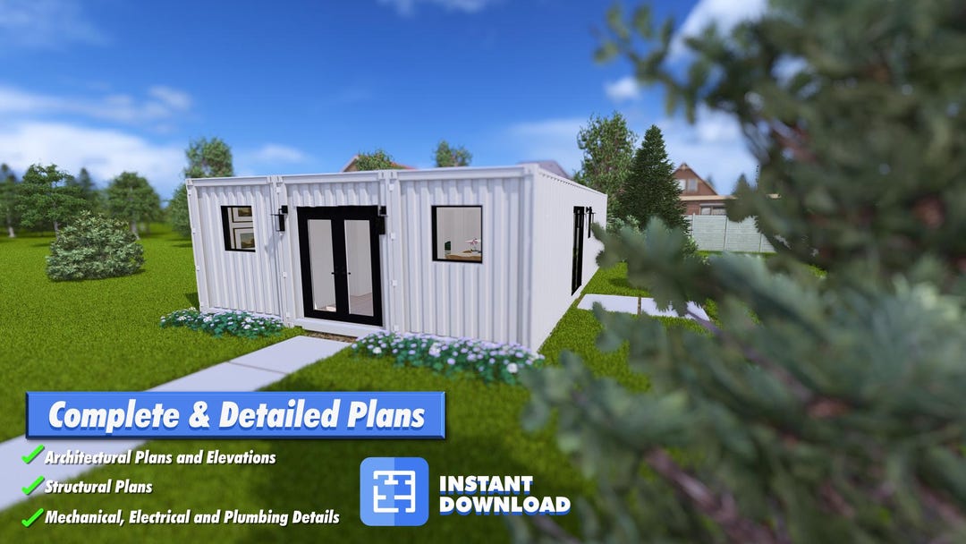 Modern 2 Bedroom Container Home Plans | 40x24 DIY Shipping Container ...