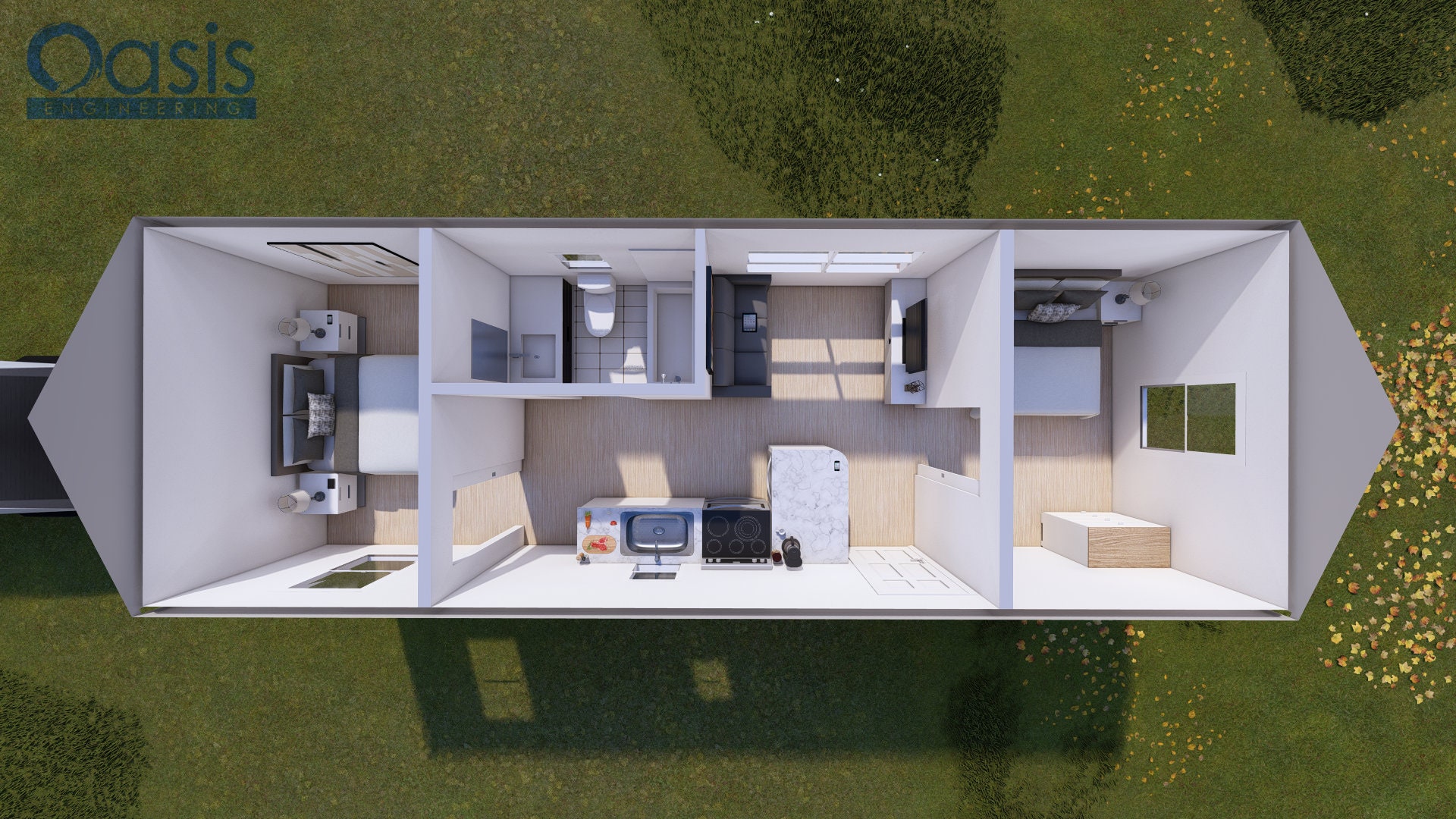 Tiny Home on Wheels Plans - 364 SQ-FT | 2 Bed, 1 Bath With Central ...