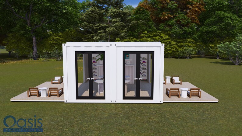 DIY 2x20ft Container Shop Plans - Shoe Box Inc - Customizable Retail ...