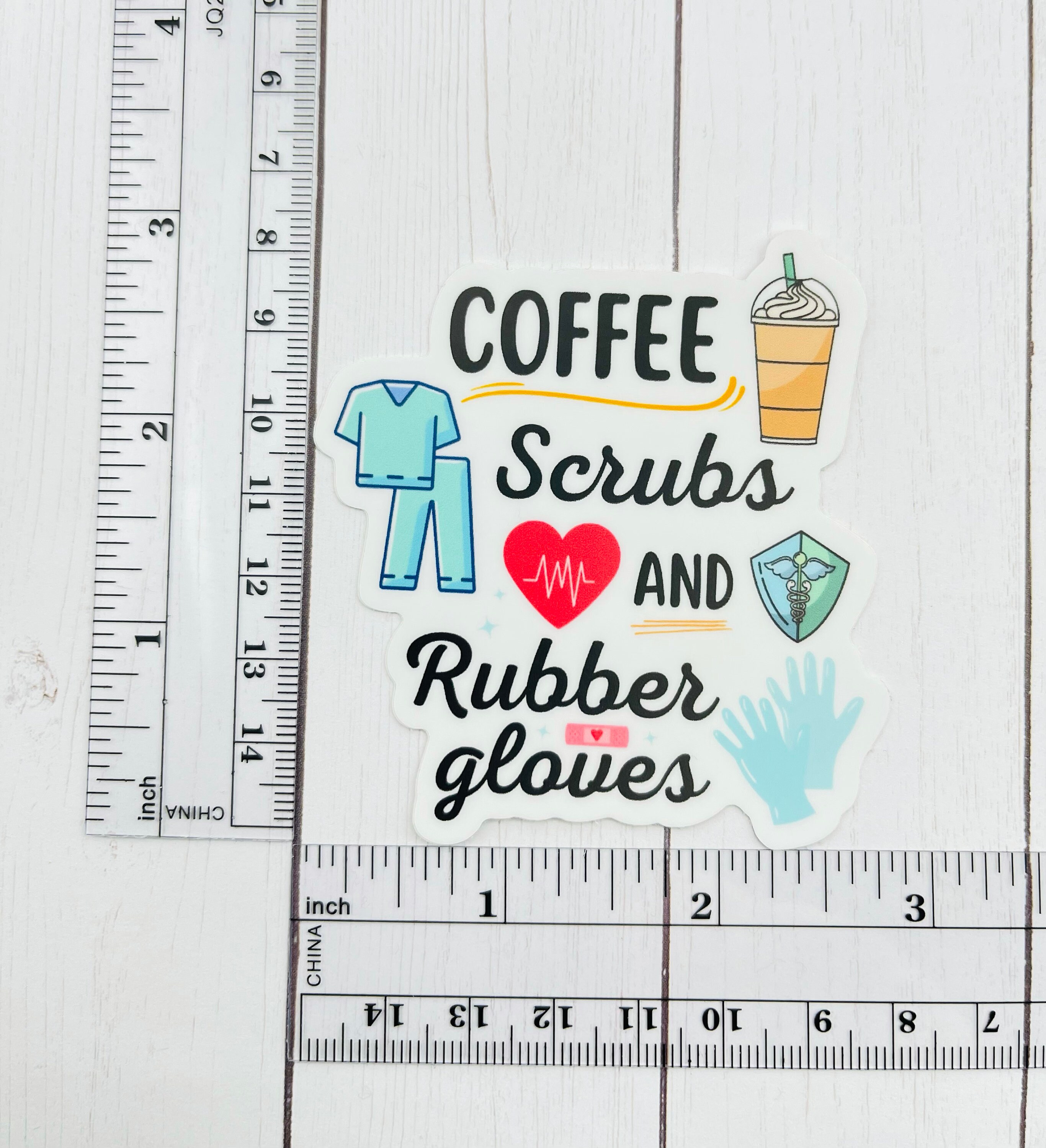 Coffee, Scrubs, and Rubber Gloves Die Cut Stickermedical Sticker Doctor ...