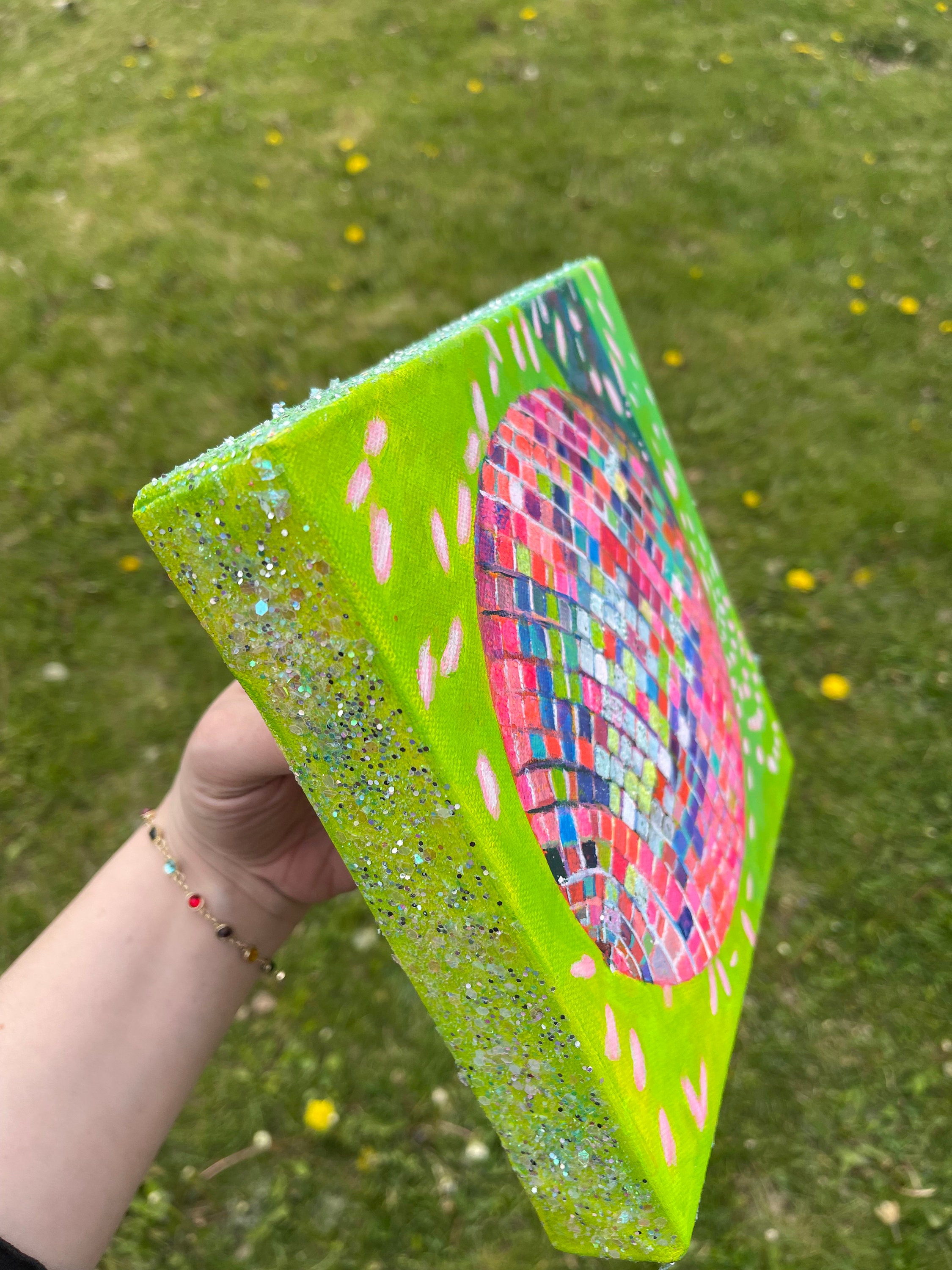 Disco Ball Original Acrylic Painting 8x8in, mirrorball, Colorful Fun ...