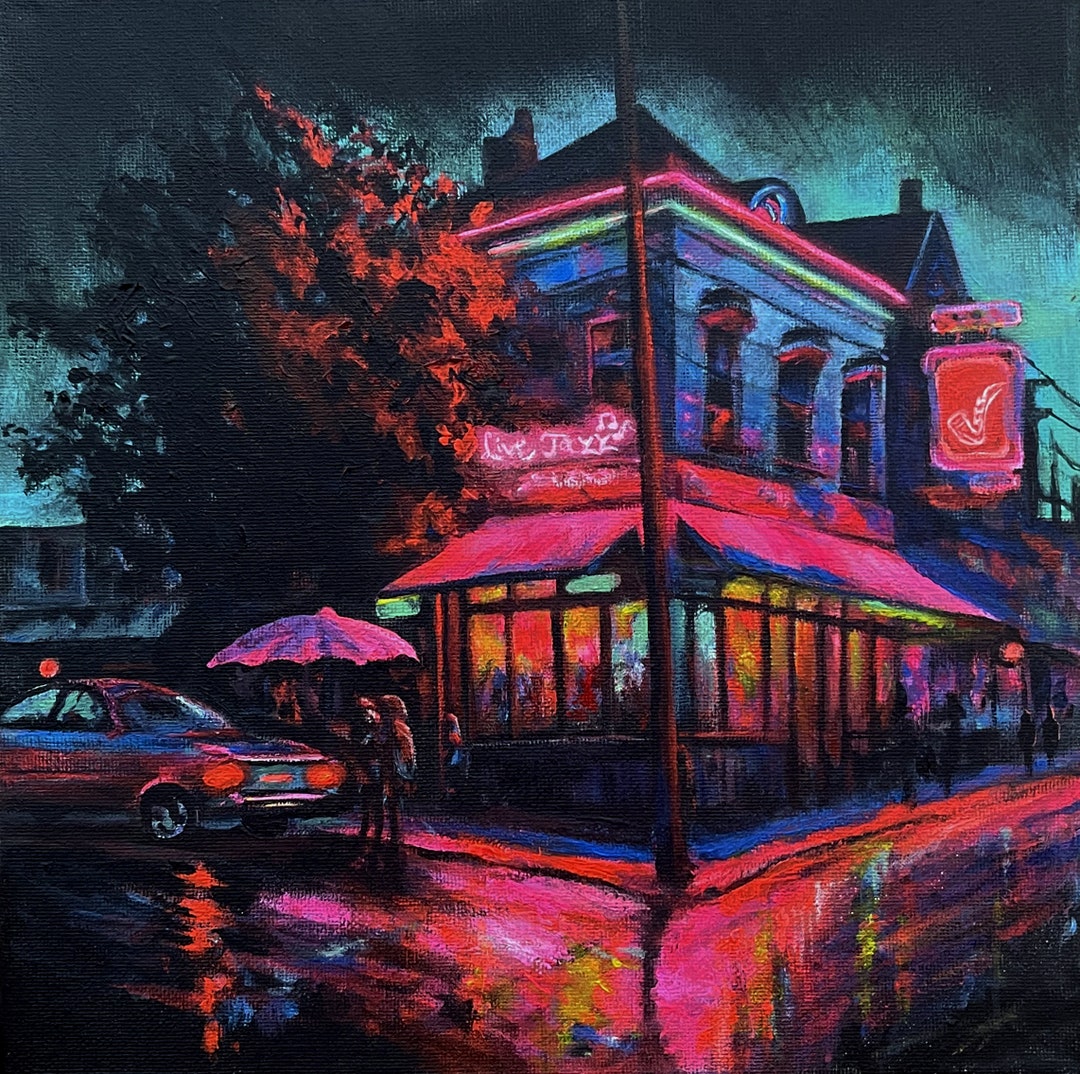 Neon City Night Life Street Art, Colorful Urban Wall Art, Neon Sign ...