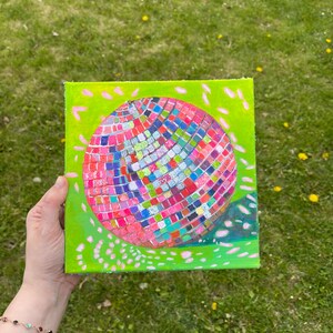 Disco Ball Original Acrylic Painting 8x8in, mirrorball, Colorful Fun ...