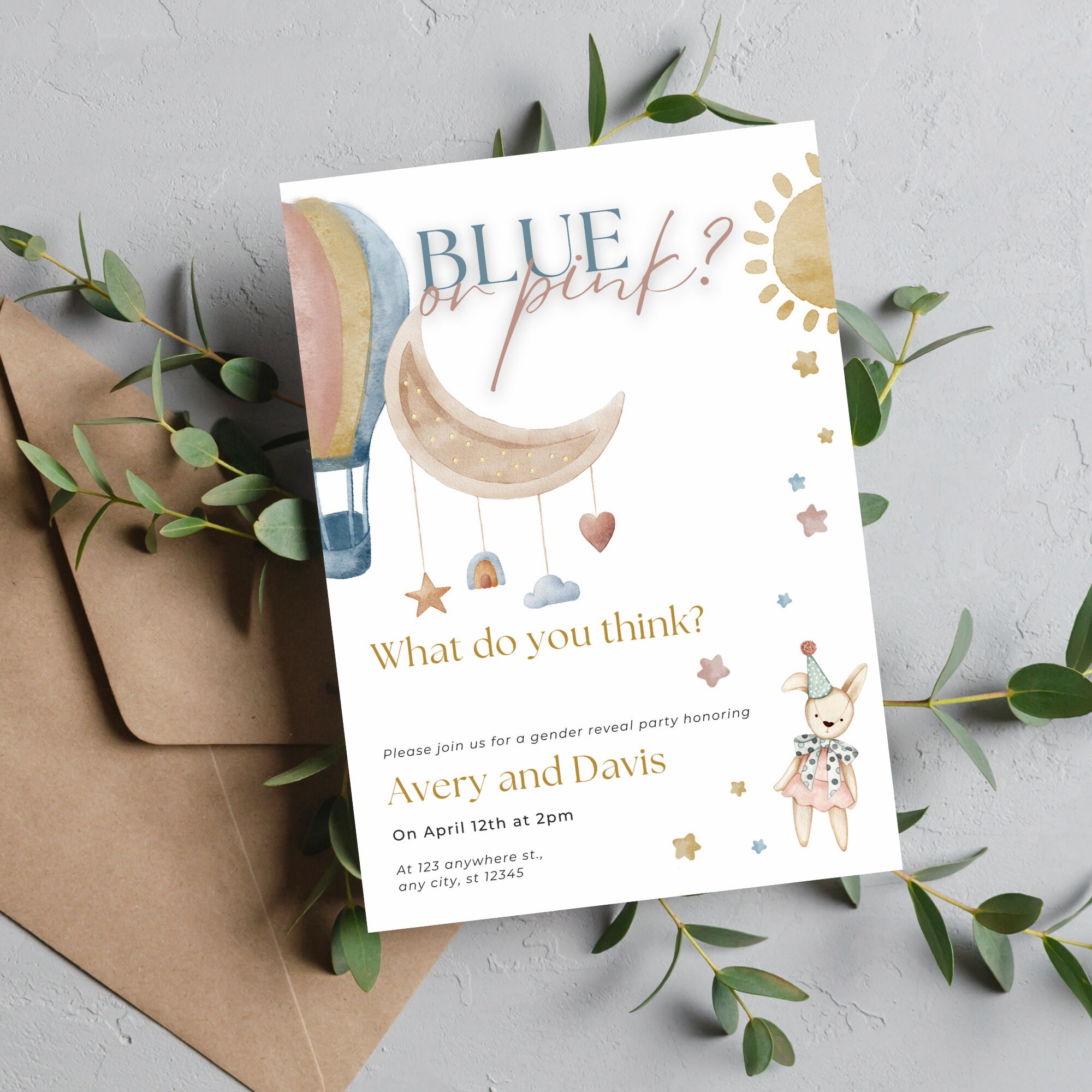 Editable Gender Reveal Party Invitation Template Gender Reveal Party Invite We Can Bearly Wait