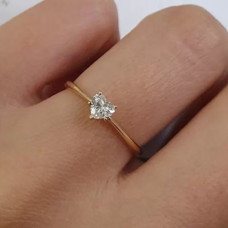 Perfect Proposal Ring for Her, 14K Gold, 0.80 Ct Heart Shape Moissanite Ring, Dainty Jewelry for ...