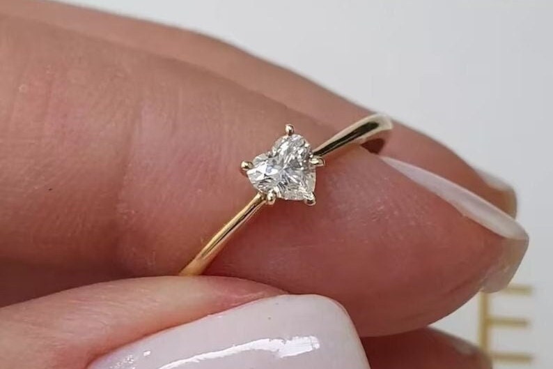 Perfect Proposal Ring for Her, 14K Gold, 0.80 Ct Heart Shape Moissanite ...