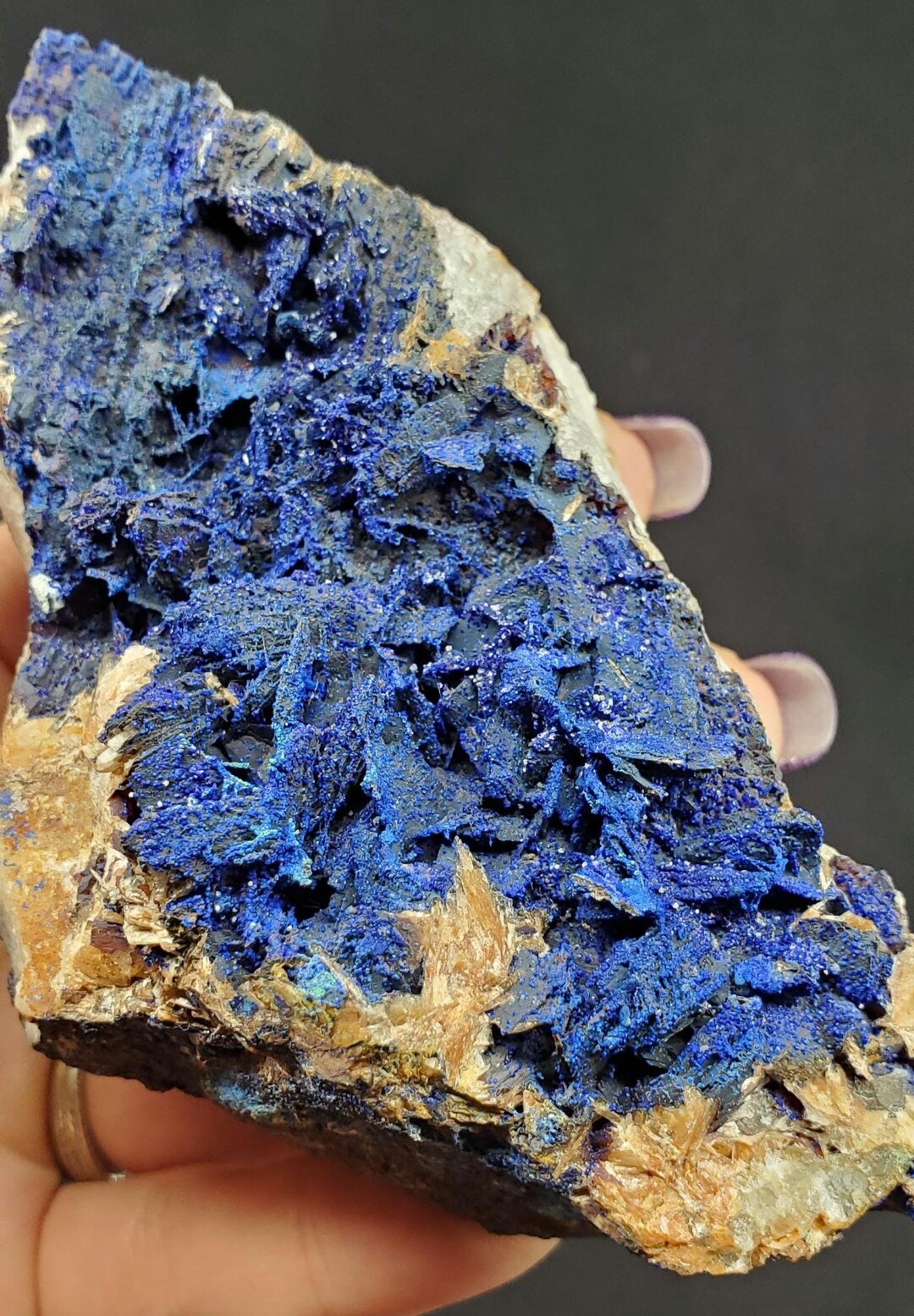 Bright Blue Azurite on Barite Specimen | Fiberous Azurite | Mineral ...