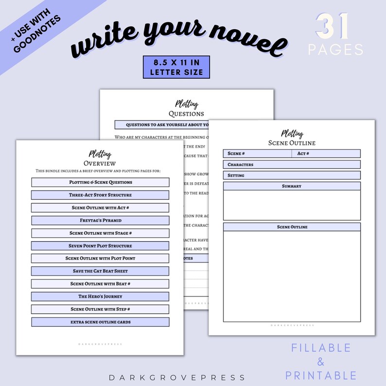 Book Writing Templates Plot Your Novel Story Plotting Sheets and Scene ...