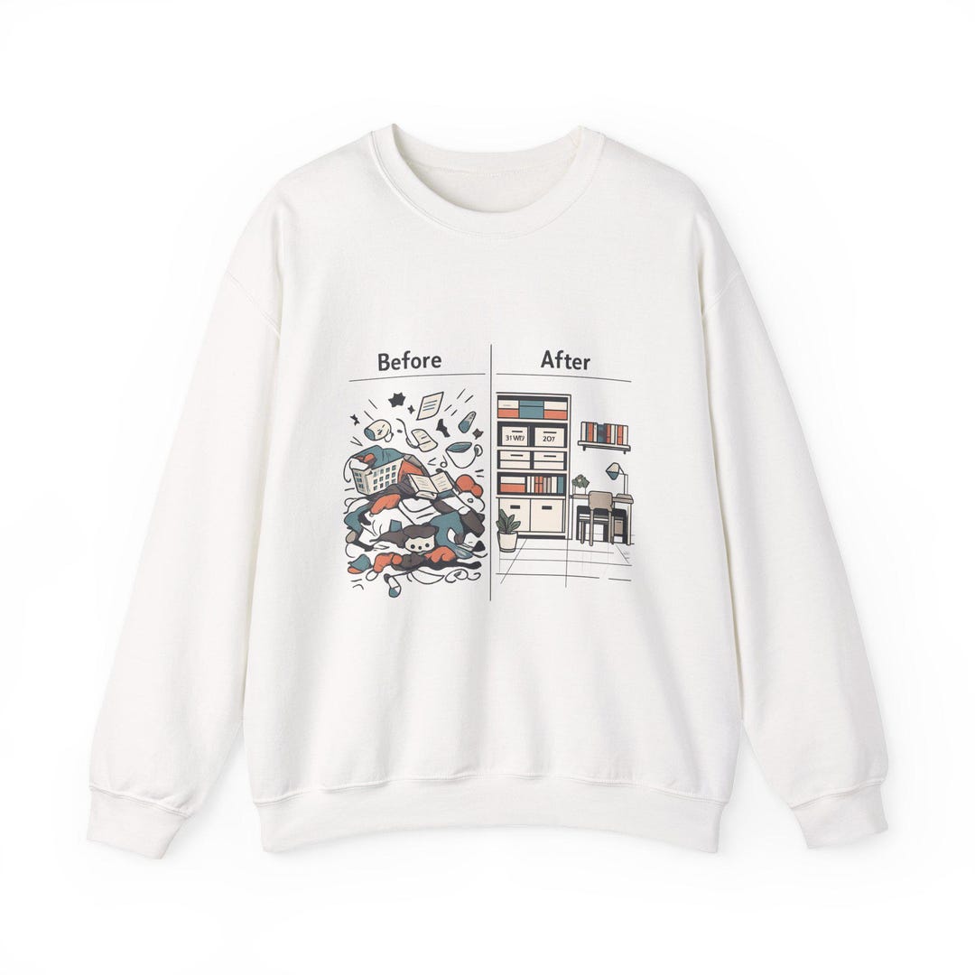 Before After Meme Sweatshirt | Clutter to Order Cartoon - Etsy