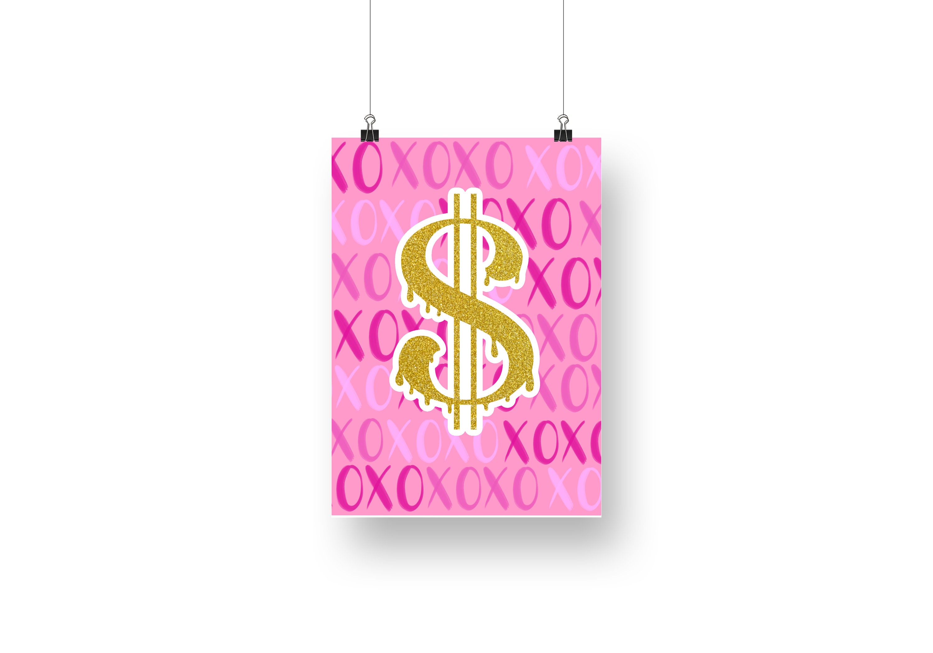 Y2K Room Decor, Y2K Wall Art, Pink and Gold Preppy Dollar Sign, Money ...