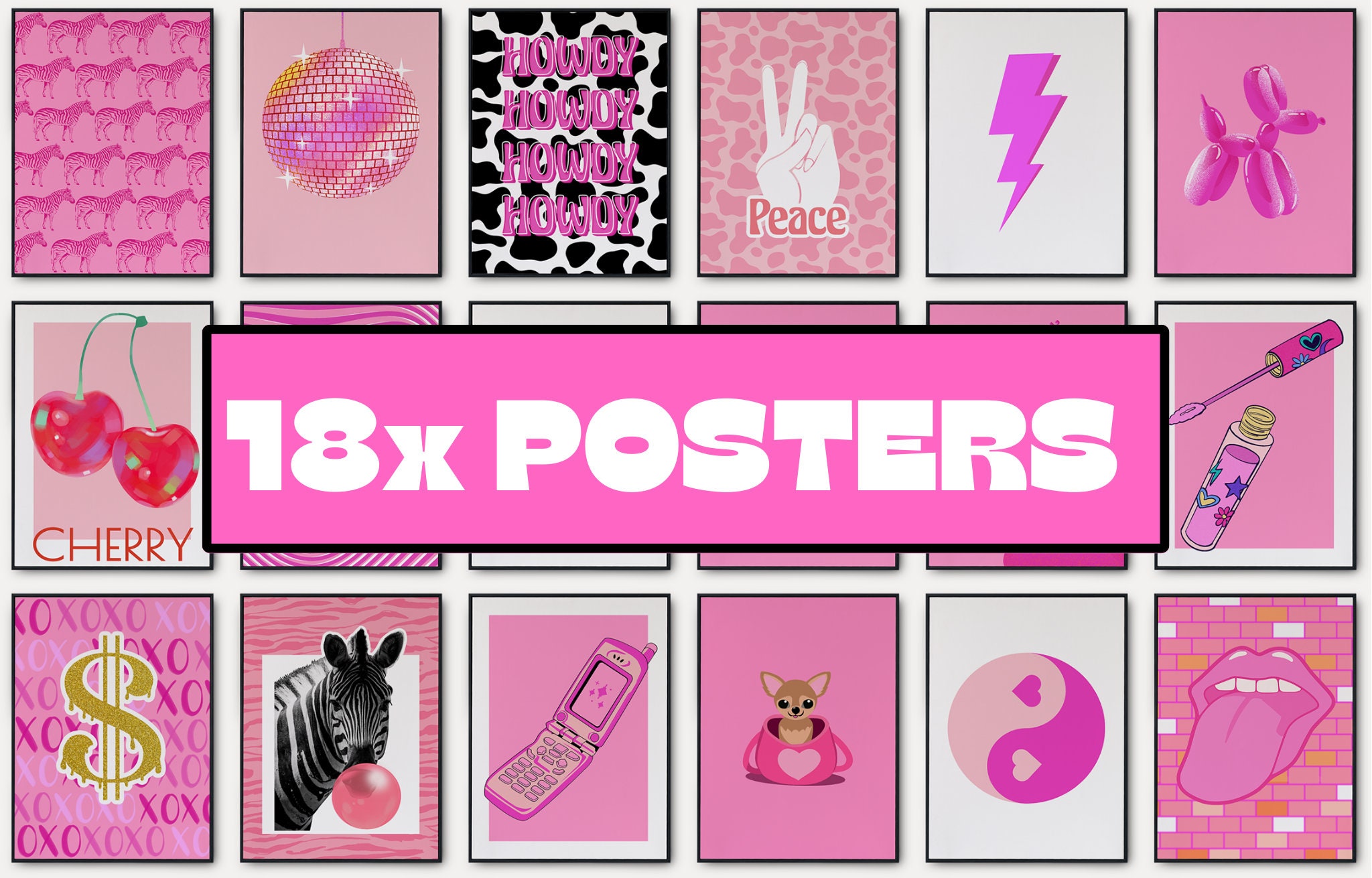 Y2K Poster Mega Set, 18 Prints in a Pink and Preppy Aesthetic, Y2k Room ...