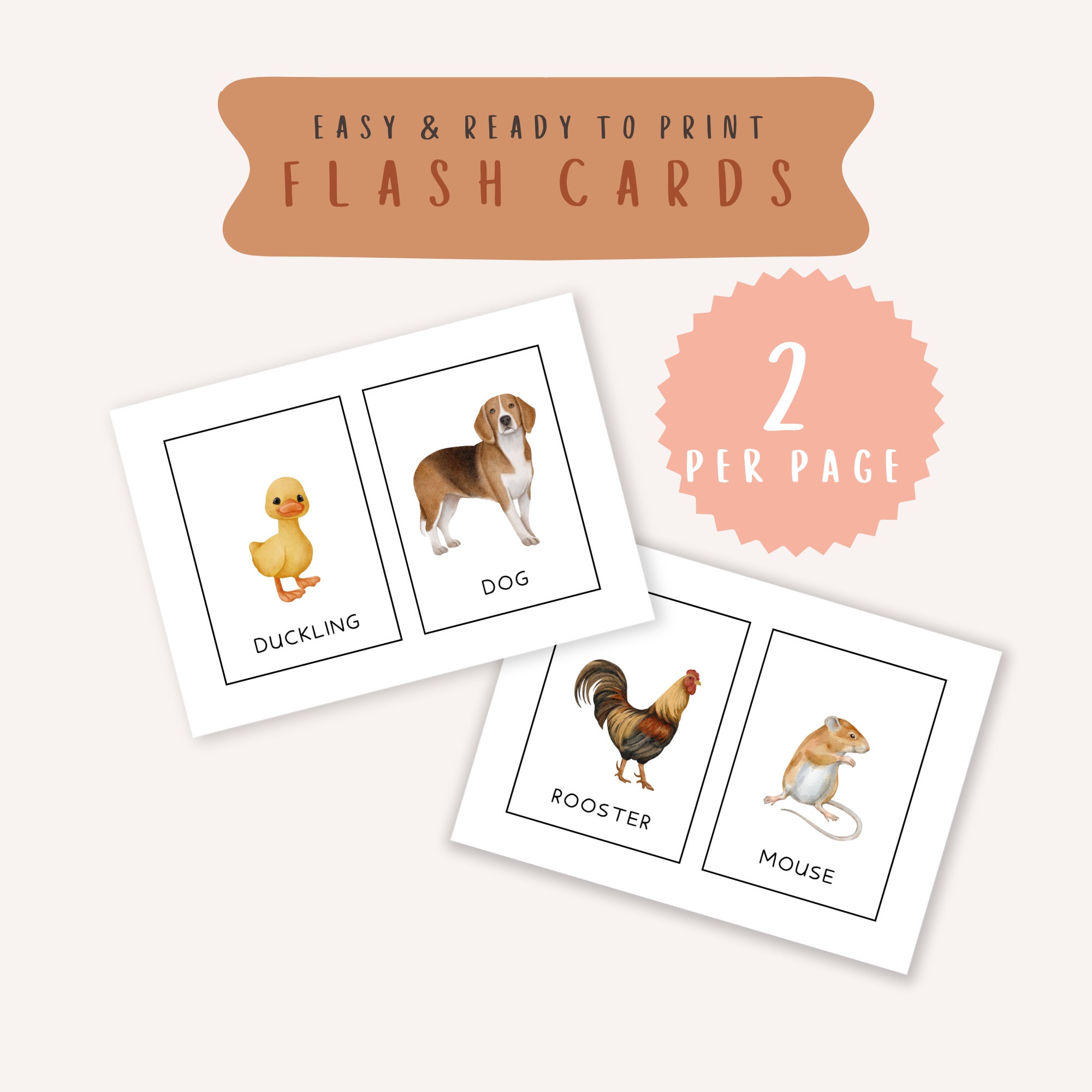 20 Farm Animals Flashcards, Montessori Cards, Flash Cards, Learning ...