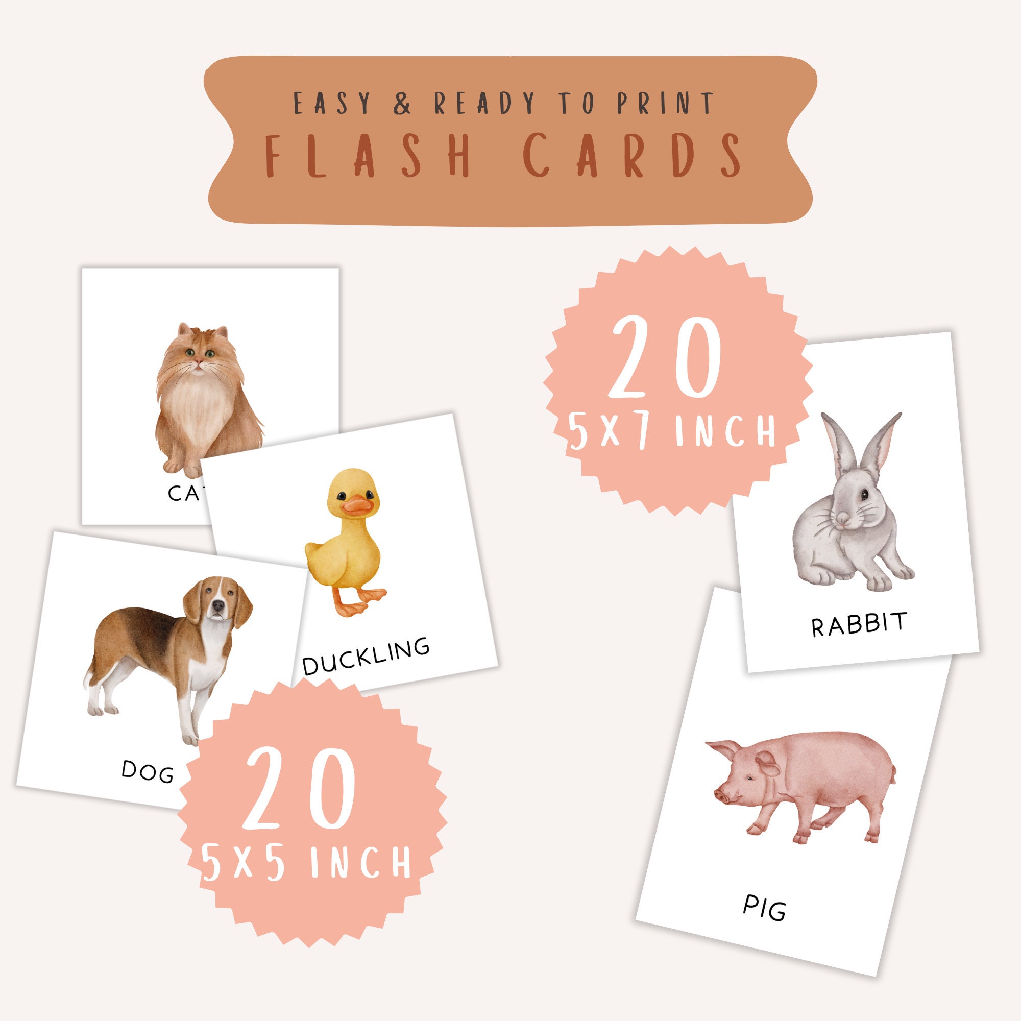 20 Farm Animals Flashcards, Montessori Cards, Flash Cards, Learning ...