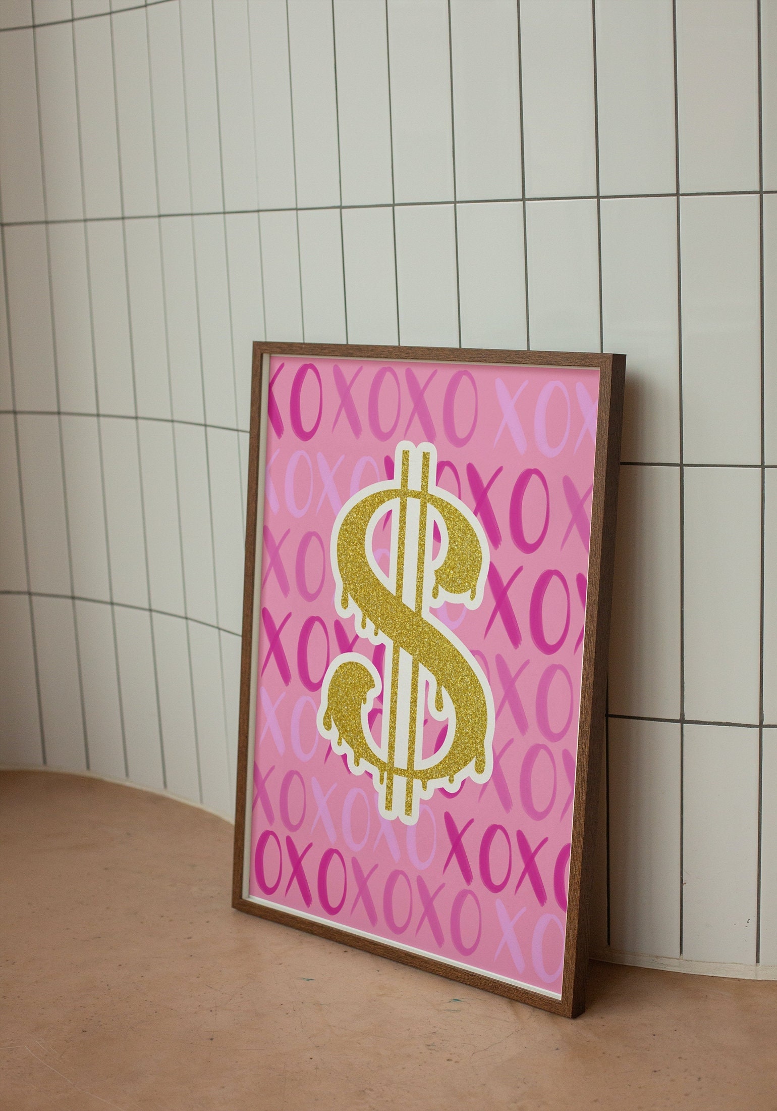 Y2K Room Decor, Y2K Wall Art, Pink and Gold Preppy Dollar Sign, Money ...